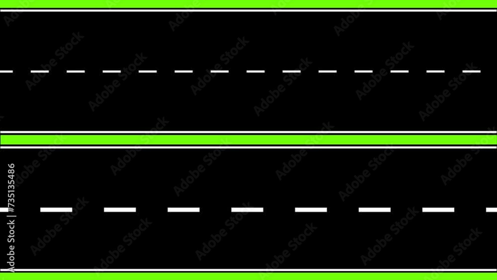 Animation asphalt road looping. Asphalt highway with white markings ...