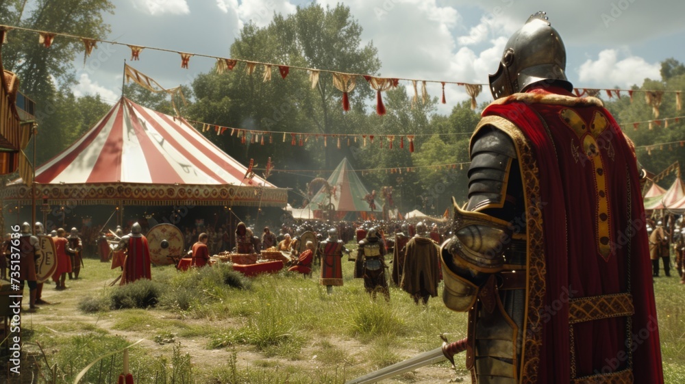 Knight Overseeing Medieval Fairgrounds - A medieval knight in armor ...