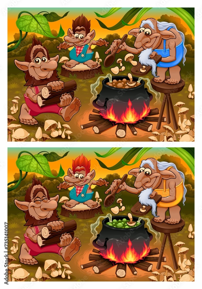 Spot Differences Two Images With Six Changes Them Vector Cartoon ...