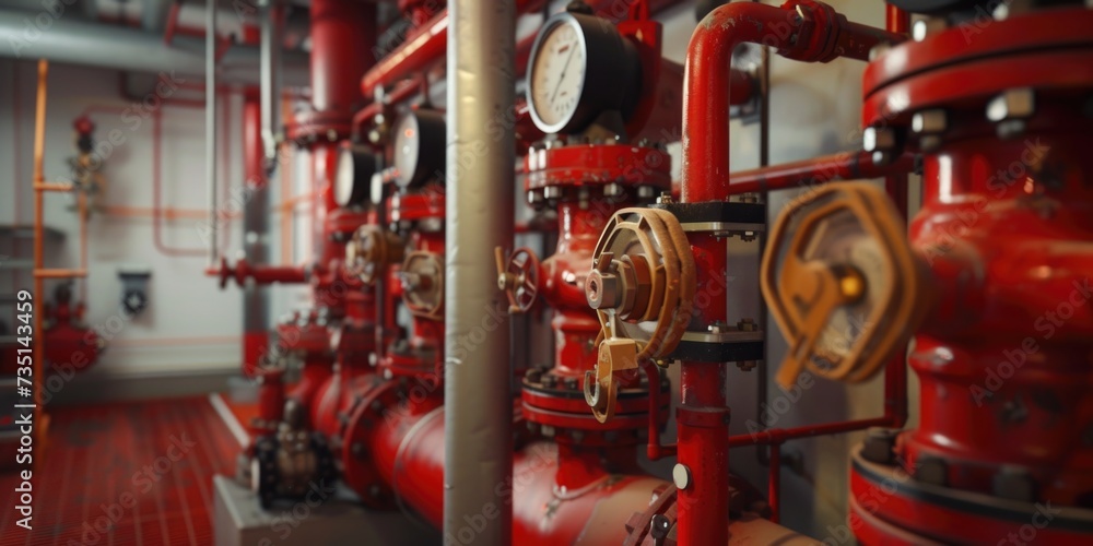A red fire hydrant sitting inside a building. Suitable for illustrating ...