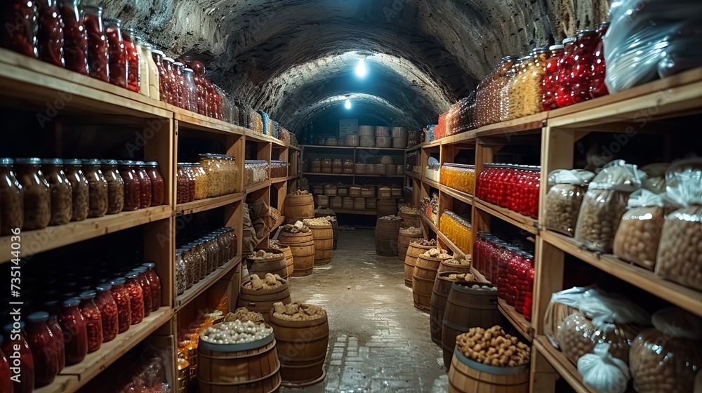 nuclear bunker with various food supplies for survival concept: nuclear ...