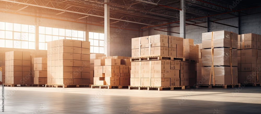 Shipment boxes Warehouse worker lifting cardboard boxes stacking on ...