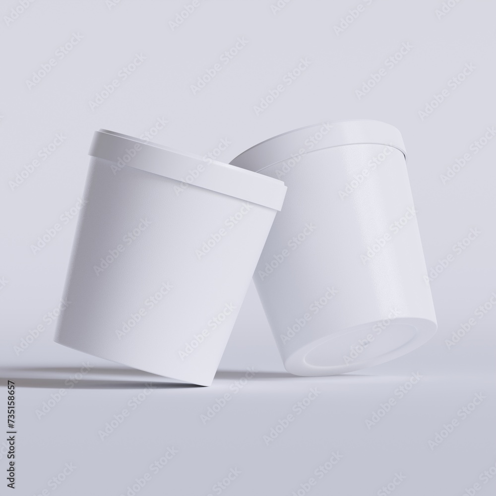 Ice cream buckets. Realistic blank white mockup of ice cream paper food ...