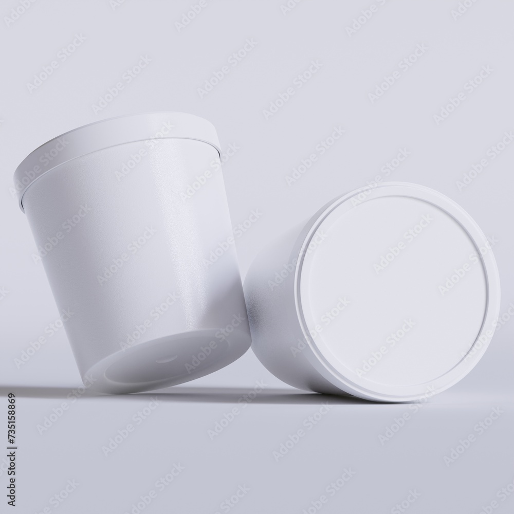 Ice cream buckets. Realistic blank white mockup of ice cream paper food ...