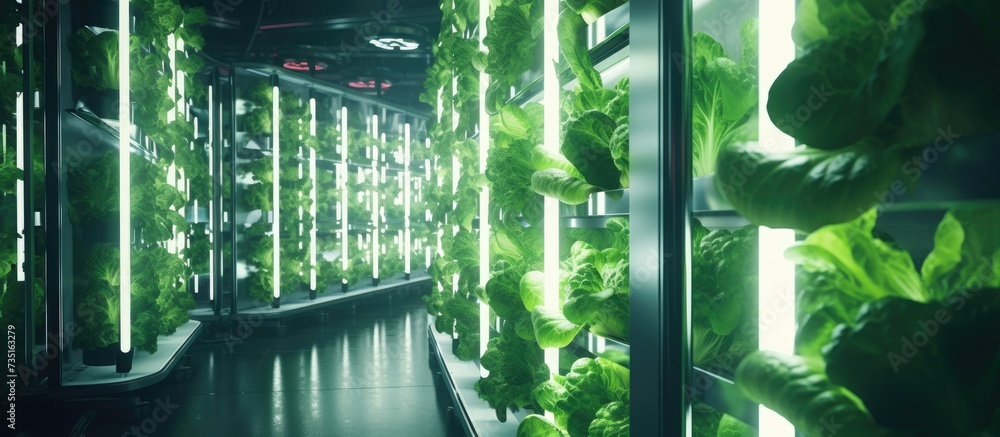 Vegetables are growing in indoor farm vertical farm Vertical farming is ...