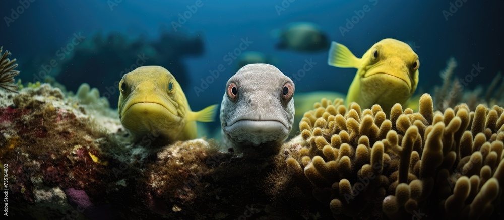 Marine life in the Underwater world of Bonaire green moral eel bandit ...