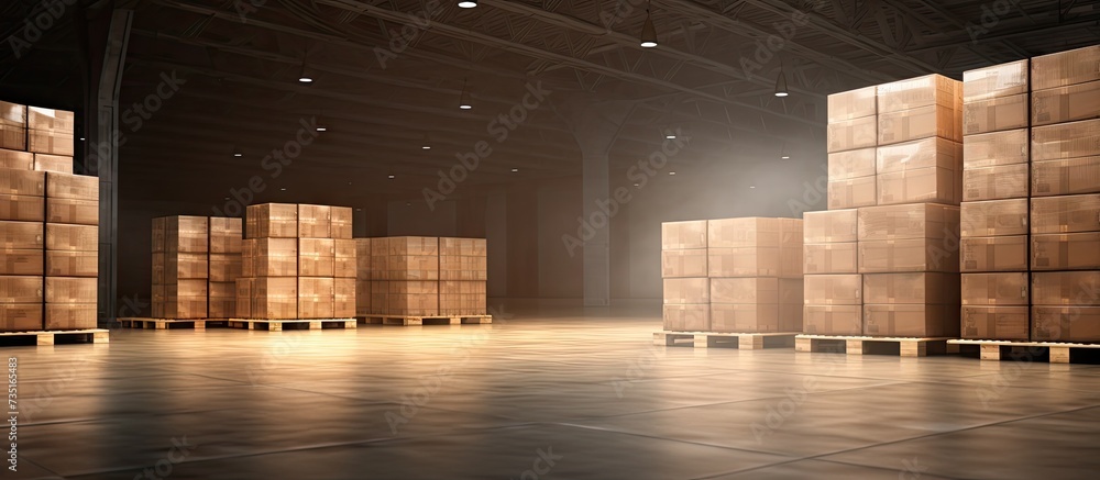 Shipment boxes Warehouse worker lifting cardboard boxes stacking on ...