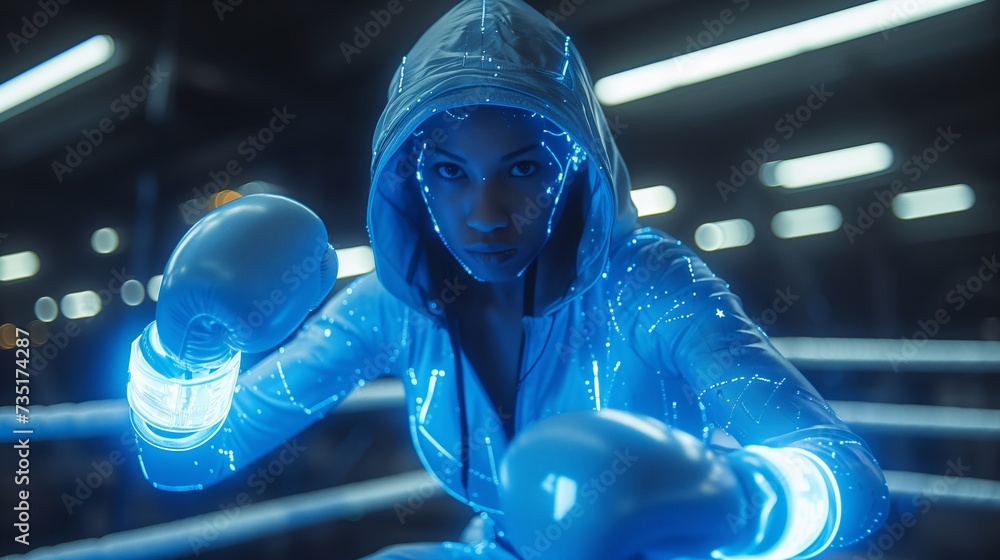 Cyberpunk photo of woman boxing.Young woman athletic female MMA fighter ...