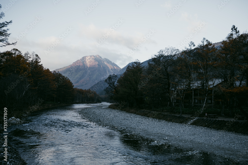 Nature landscape of water stream river flowing in beautiful summer ...