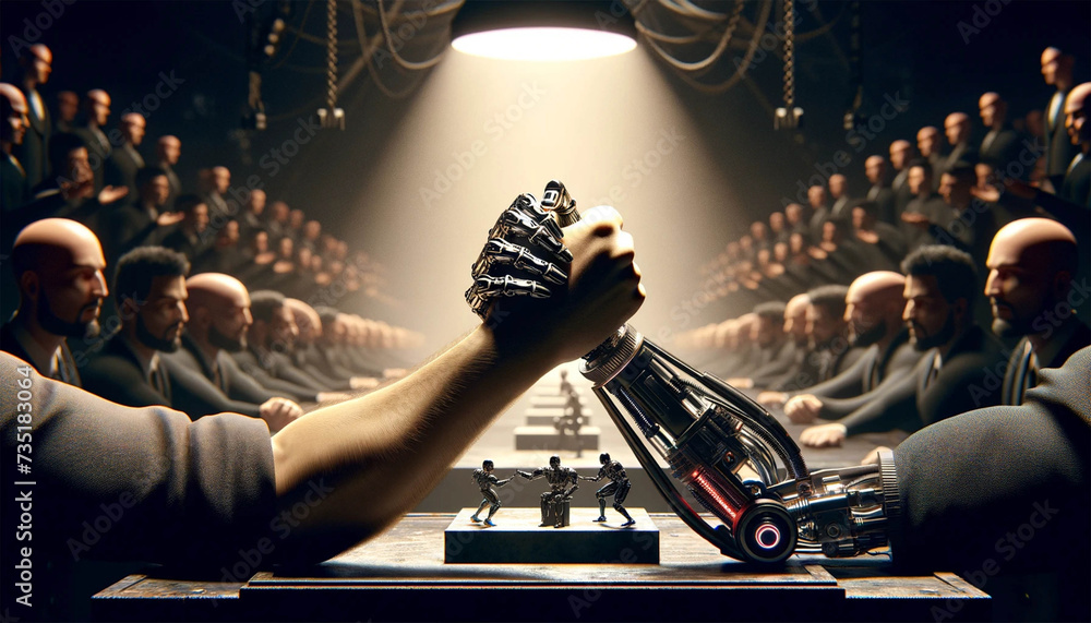 An image showing an intense arm wrestling match between a human arm and ...