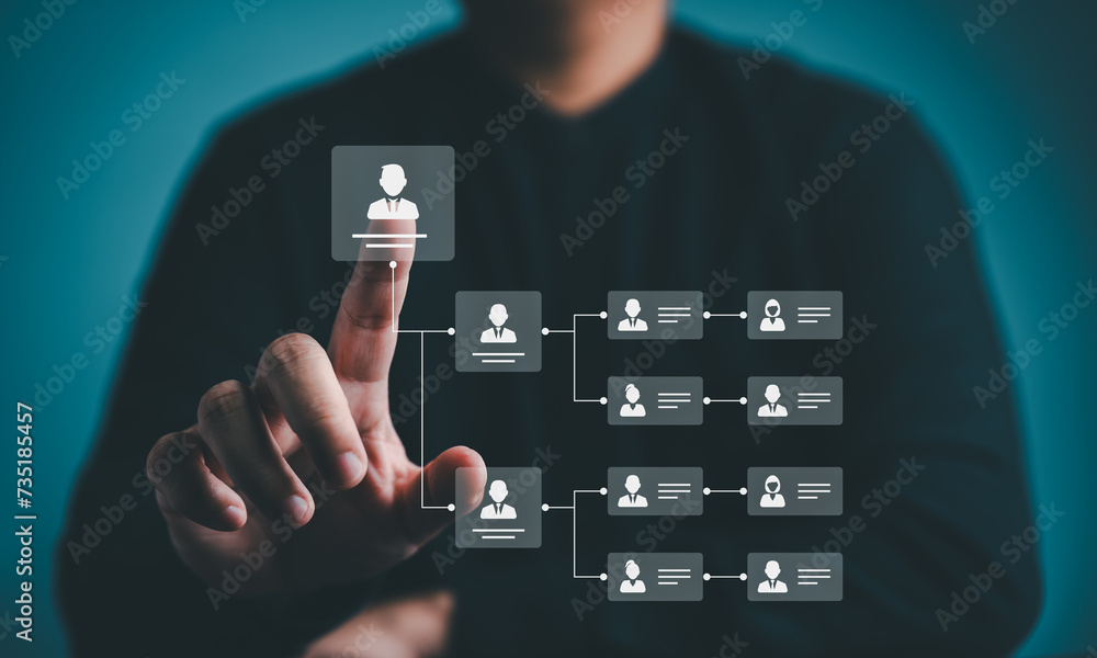 Organization chart, company leveling map, or organigram displayed with ...