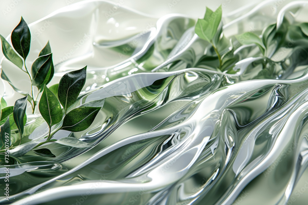 Abstract transparent background with liquid glass texture in silver ...