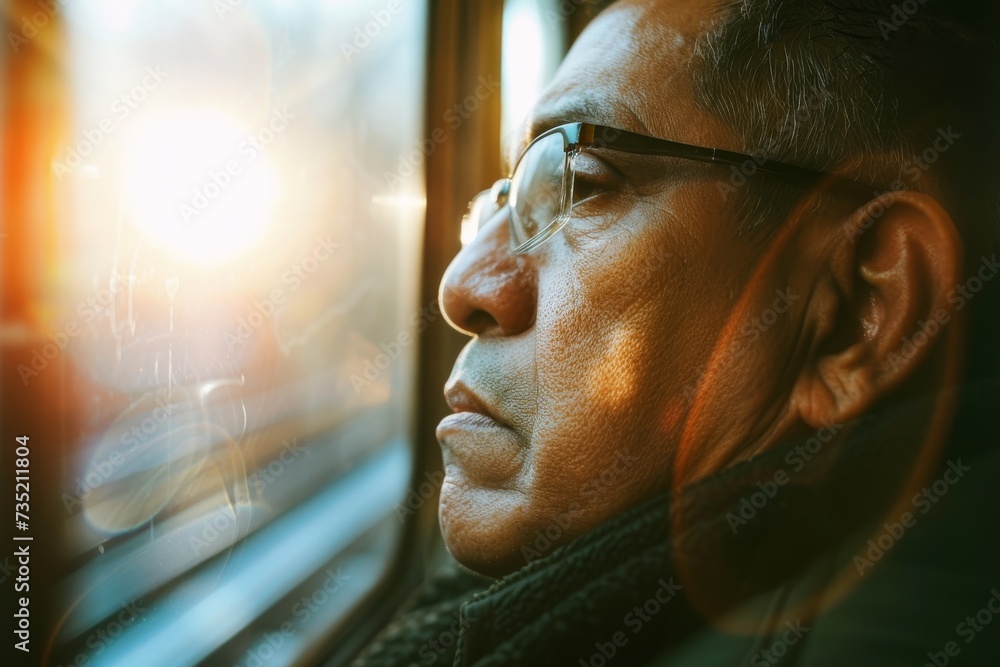 A solitary man contemplates life's complexities while gazing out of his ...