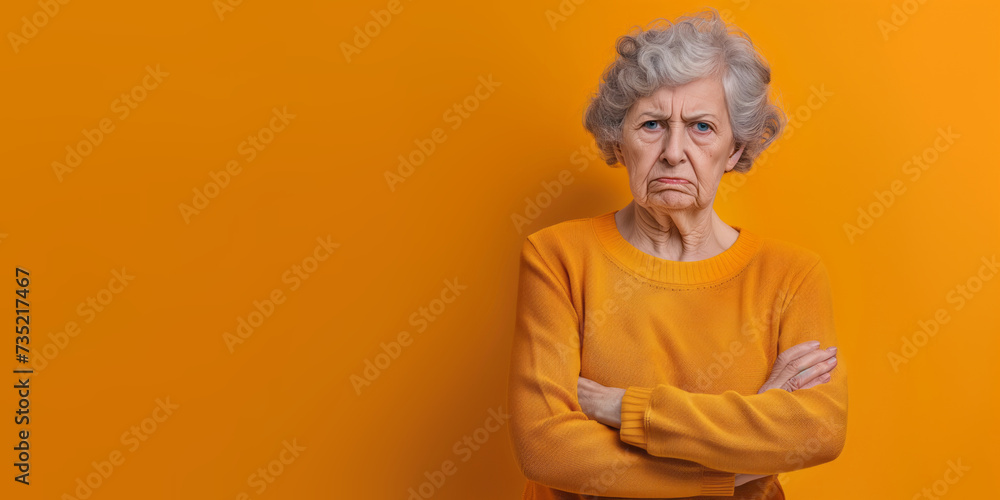 Grumpy senior woman looking at camera with resentment and disapproval ...