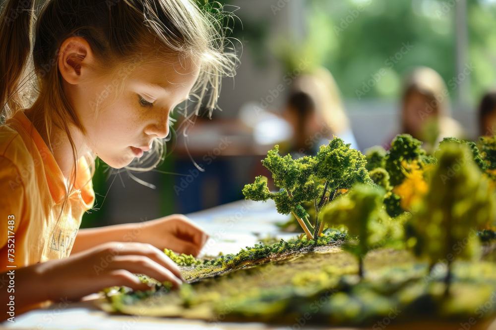 Cute optimistic child presenting her school project. Little girl ...