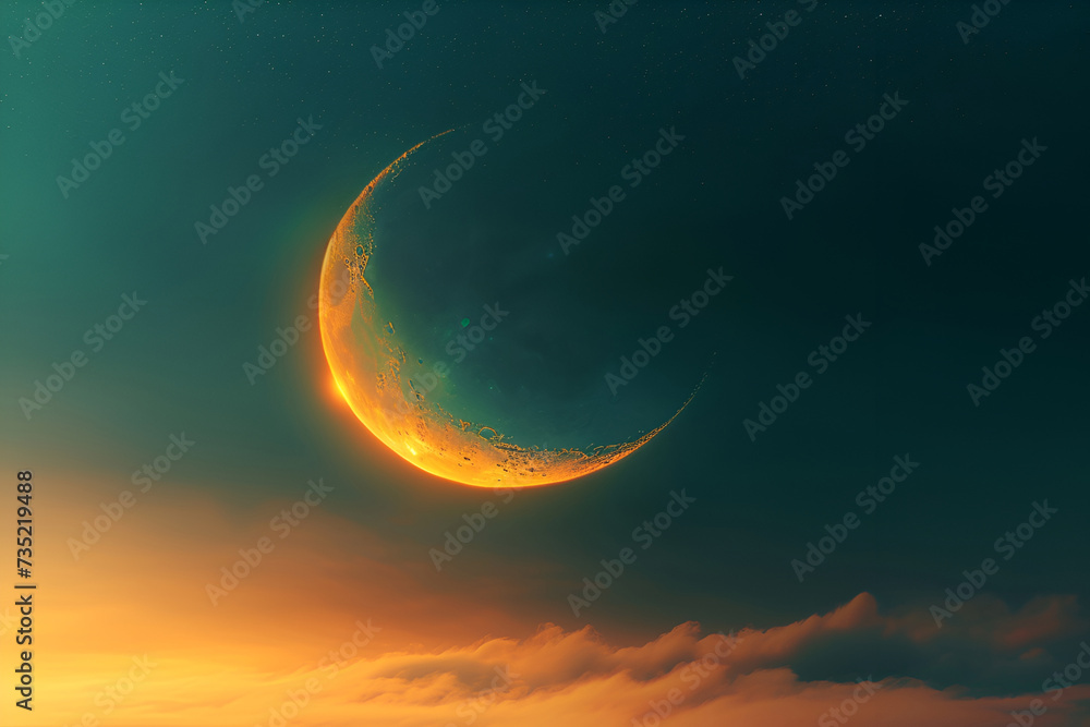 The moon shining in the starry night sky, marking the sacred month of ...