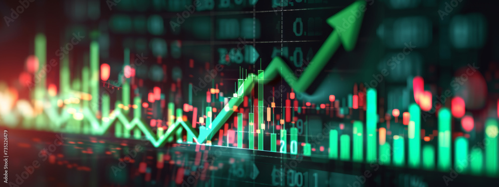 digital graphical representation of a stock market with fluctuating ...