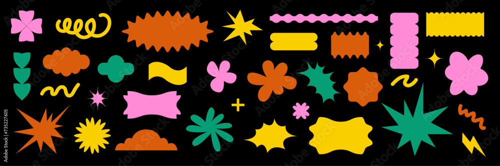 Y2k abstract groovy shape set, funky flower, vector cute minimal ...