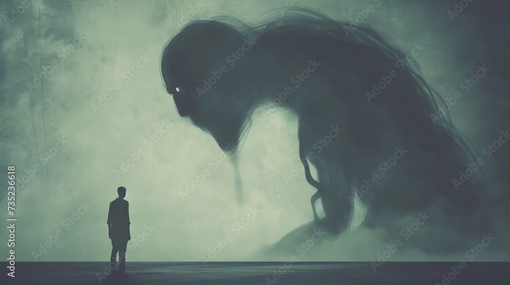 anxiety portrayed as a dark, shadowy figure hovering over someone ...