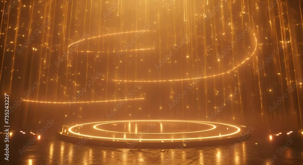 Stage opening golden stage glitter animation, stars lights luxury gold ...