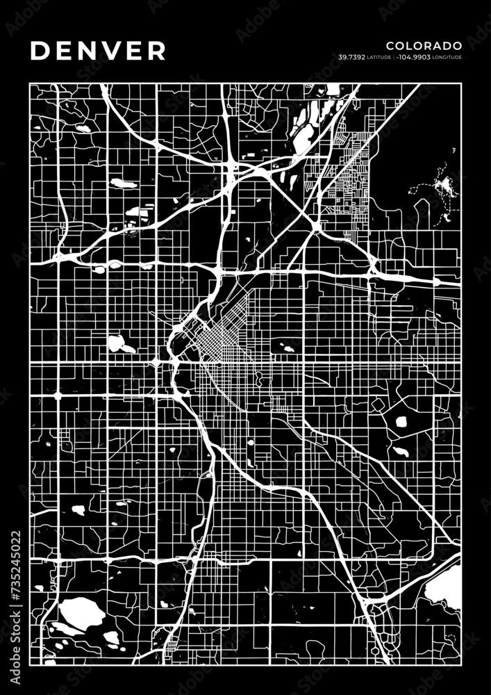 Denver City Map, Cartography Map, Street Layout Map Stock Vector ...