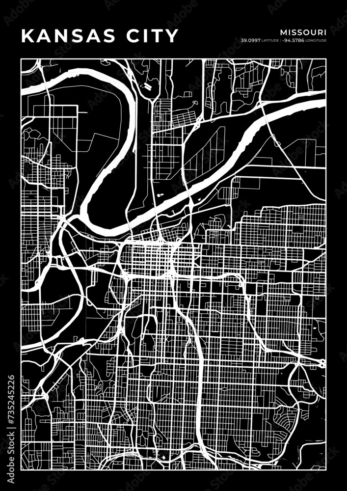 Kansas City City Map, Cartography Map, Street Layout Map Stock Vector ...