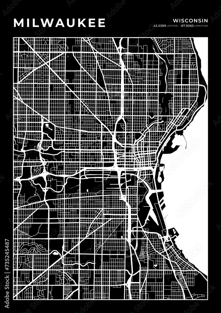 Milwaukee City Map, Cartography Map, Street Layout Map Stock Vector ...