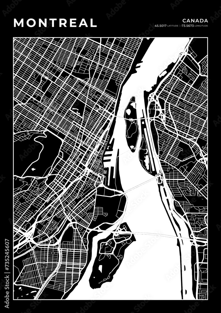 Montreal City Map, Cartography Map, Street Layout Map Stock Vector ...