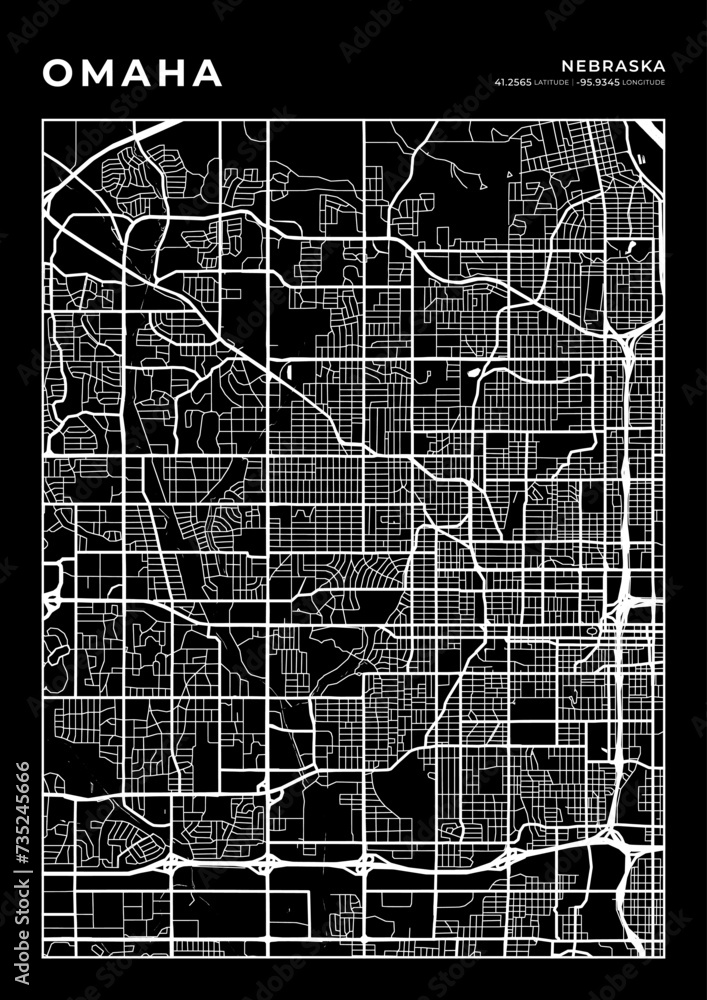 Omaha City Map, Cartography Map, Street Layout Map Stock-Vektorgrafik ...