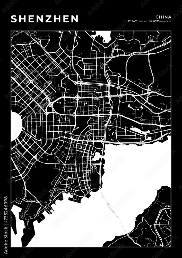 Shenzhen City Map, Cartography Map, Street Layout Map Stock Vector ...
