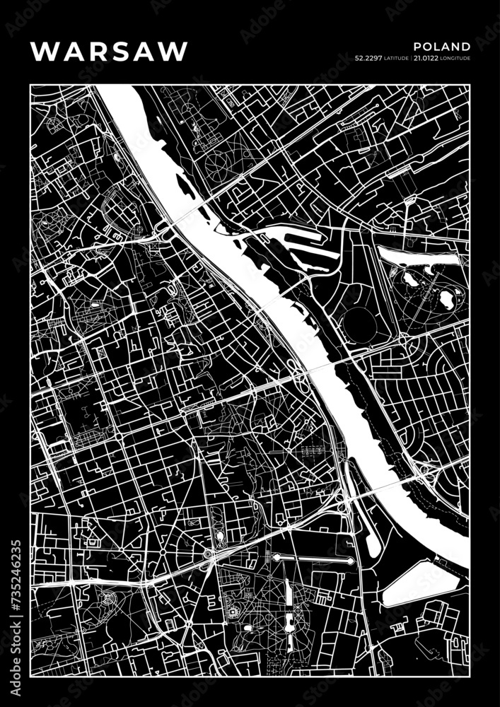 Warsaw City Map, Cartography Map, Street Layout Map Stock Vector ...