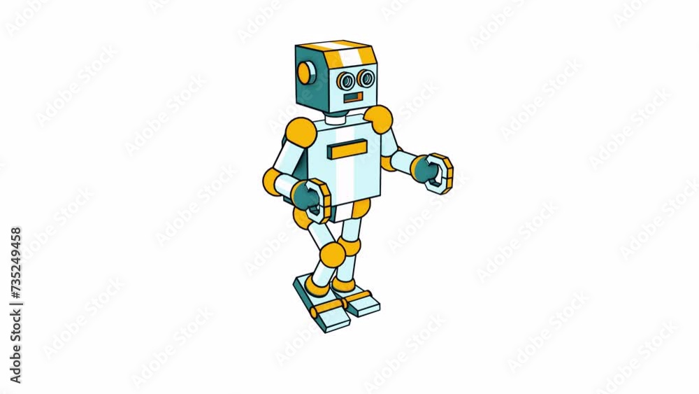 Simple toy robot - walk cycle. Robot walks against a transparent ...