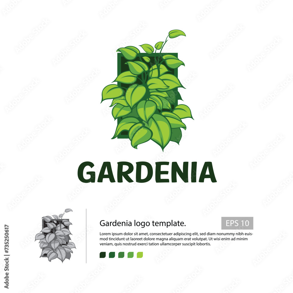Gardenia logo template, with a green leaf stack for your garden house ...