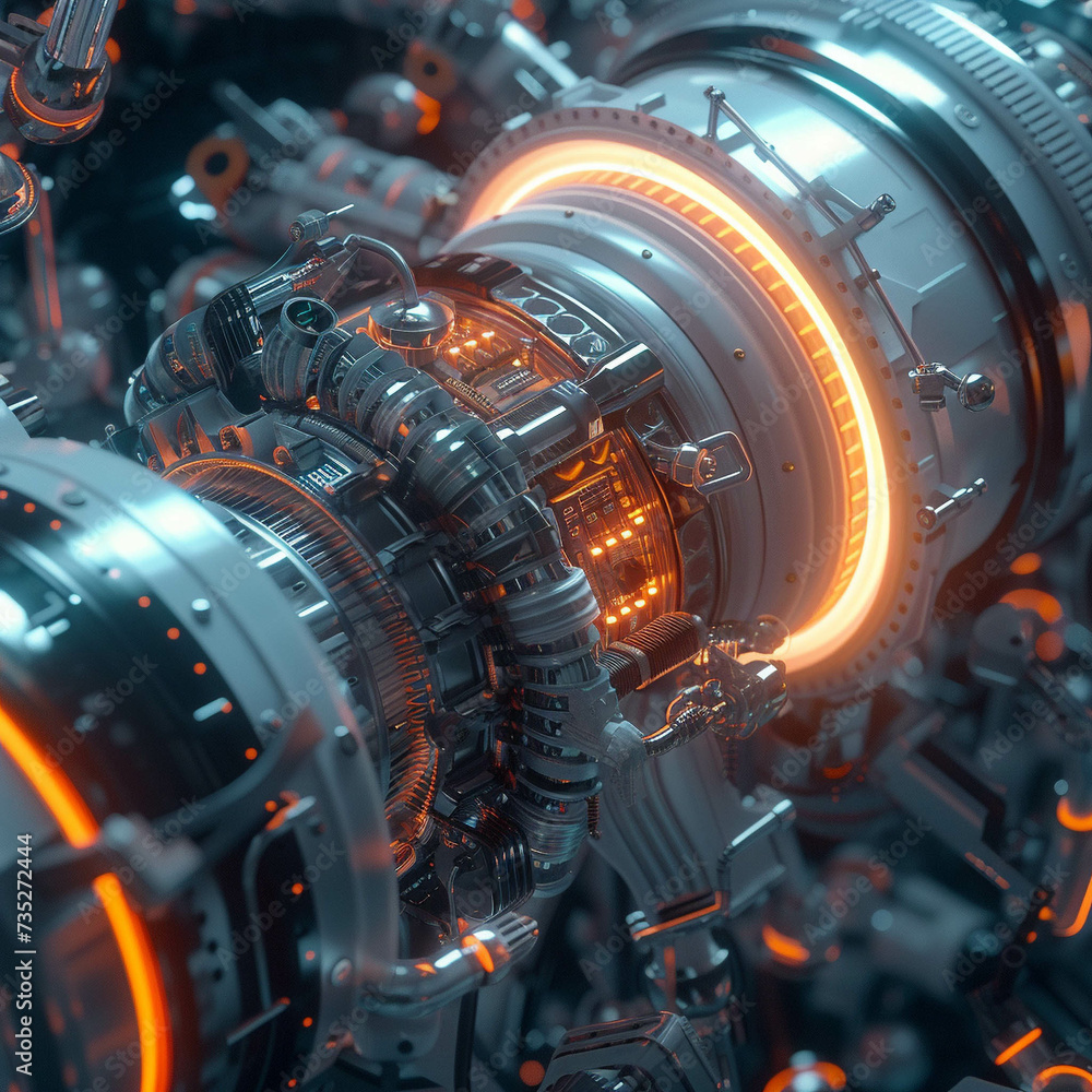 Futuristic space engine design detailed in a glowing 3D diagram Stock ...