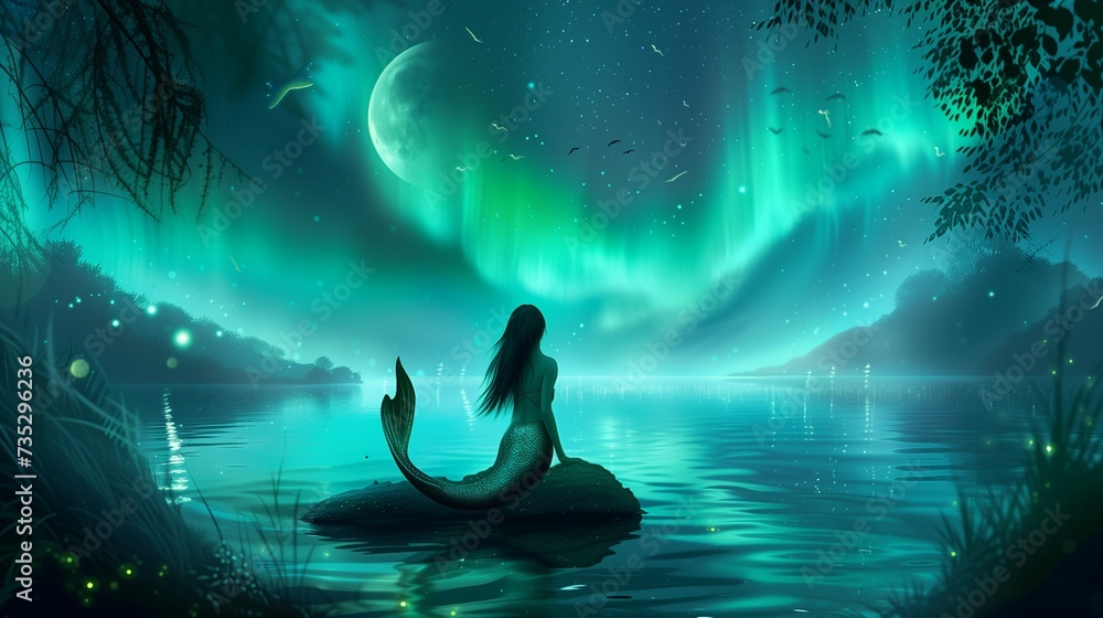 batch_At the edge of a tranquil lake, under the soft light of the moon ...