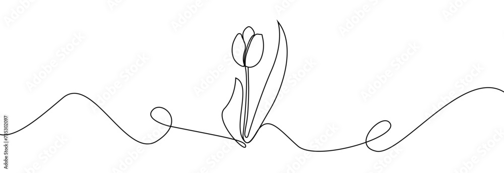 Tulip one line drawing. Flower one line. Abstract flower continuous ...