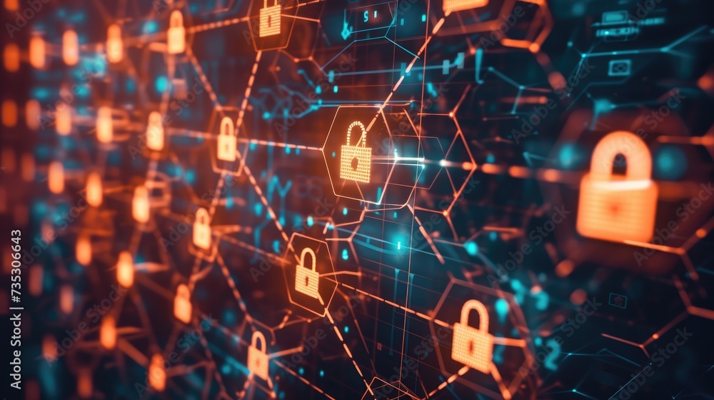 Conceptual image of a global cybersecurity network with glowing ...