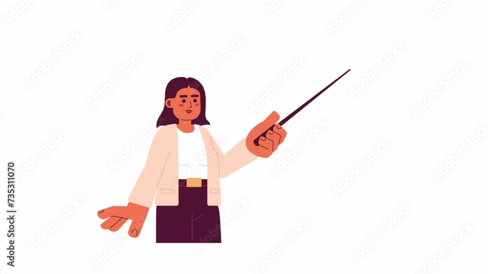 Middle eastern female teacher holding stick 2D character animation ...