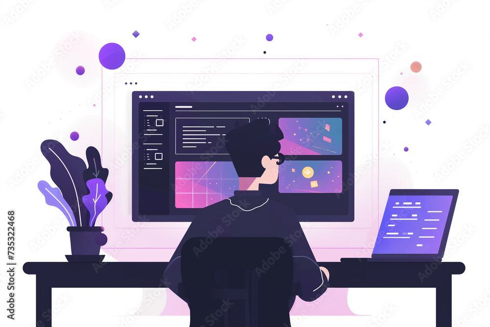 Tech-savvy person seated in a chair and working on computer device ...