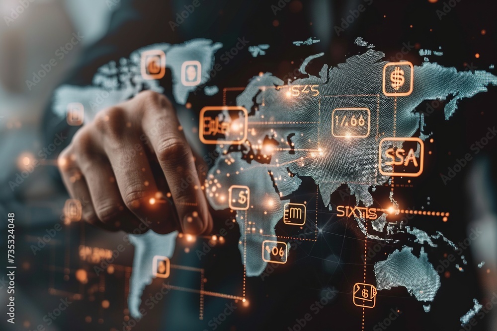 Engage with an image depicting the world of global currency exchange ...