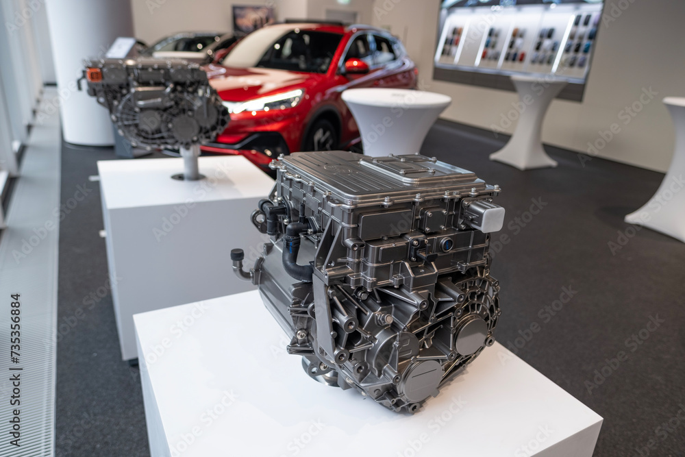 innovative electric motor BYD Electric Car against background of car ...