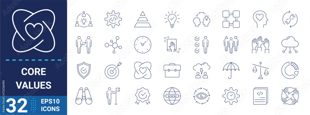 Core values outline icon collection. Core values, innovation icon set ...