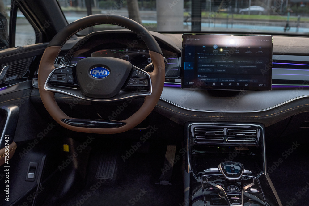 steering wheel, display electric BYD Tang car, Interior, cockpit ...
