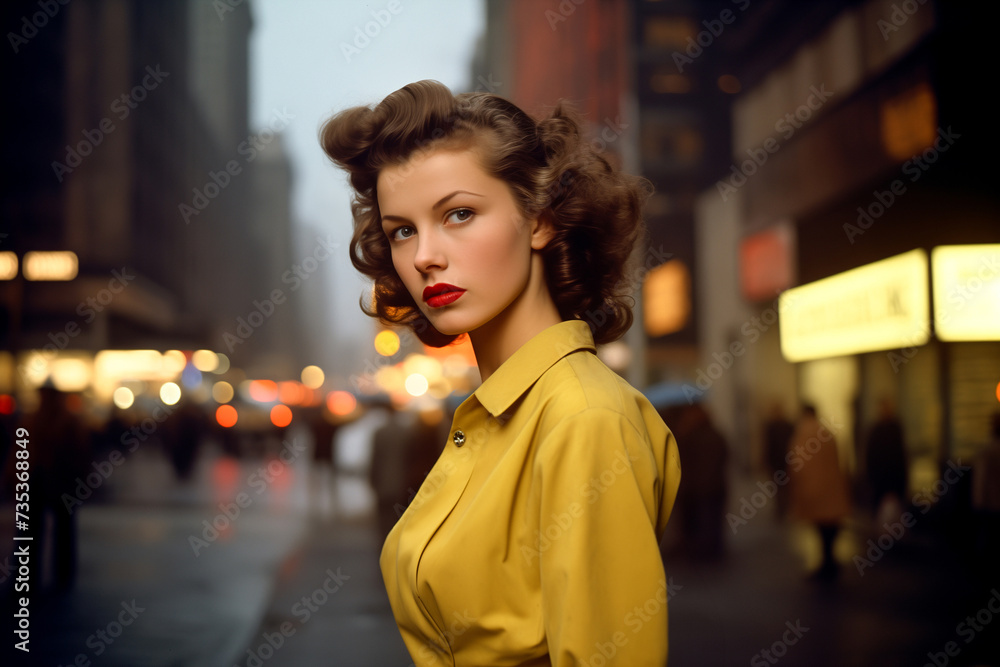 1950's style portrait of a famous hollywood actress in times square NYC ...