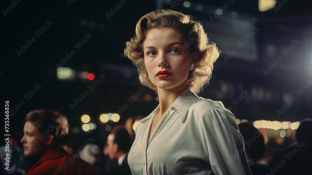 1950's style portrait of a famous hollywood actress in times square NYC ...