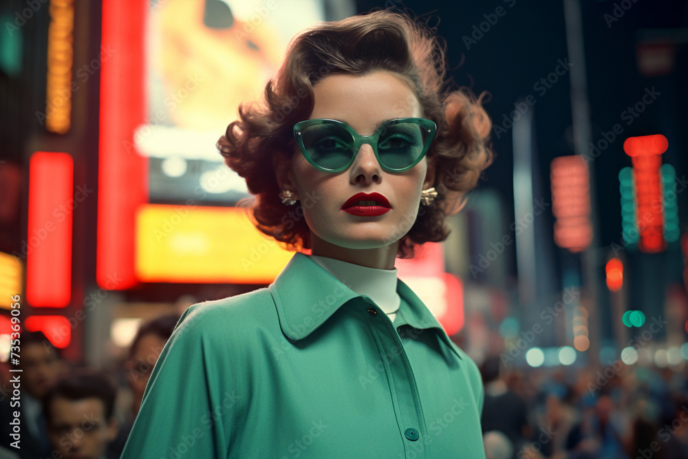 1950's style portrait of a famous hollywood actress in times square NYC ...