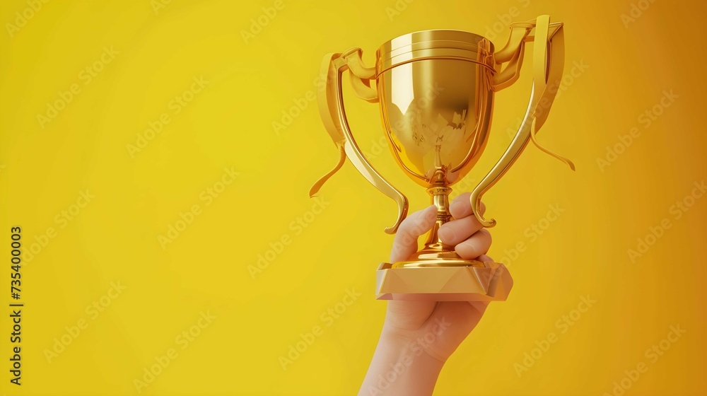 Champion golden trophy for winner yellow background. Success and ...