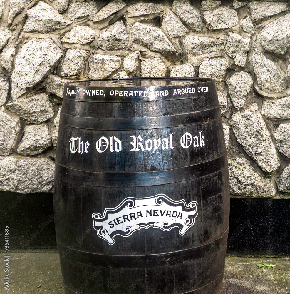 An old whiskey barrel outside the Old Royal Oak pub in Kilmainham ...