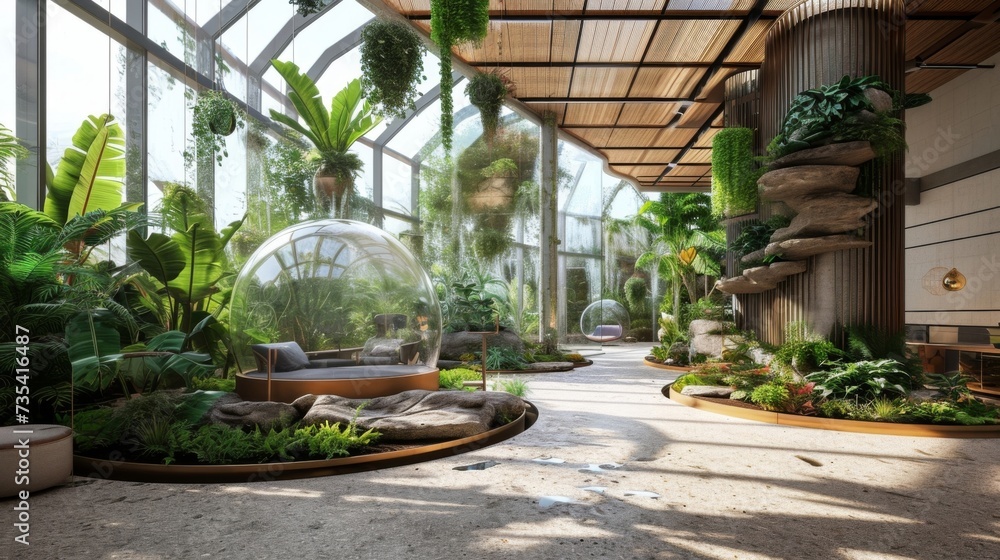 The biophilic design elements extend to every corner with hanging ...