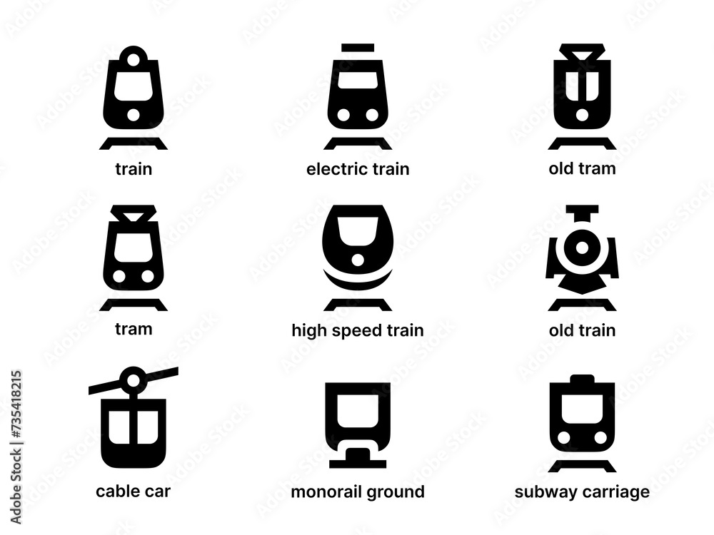 Train and Railway Transport Front View icon pack Stock Vector | Adobe Stock